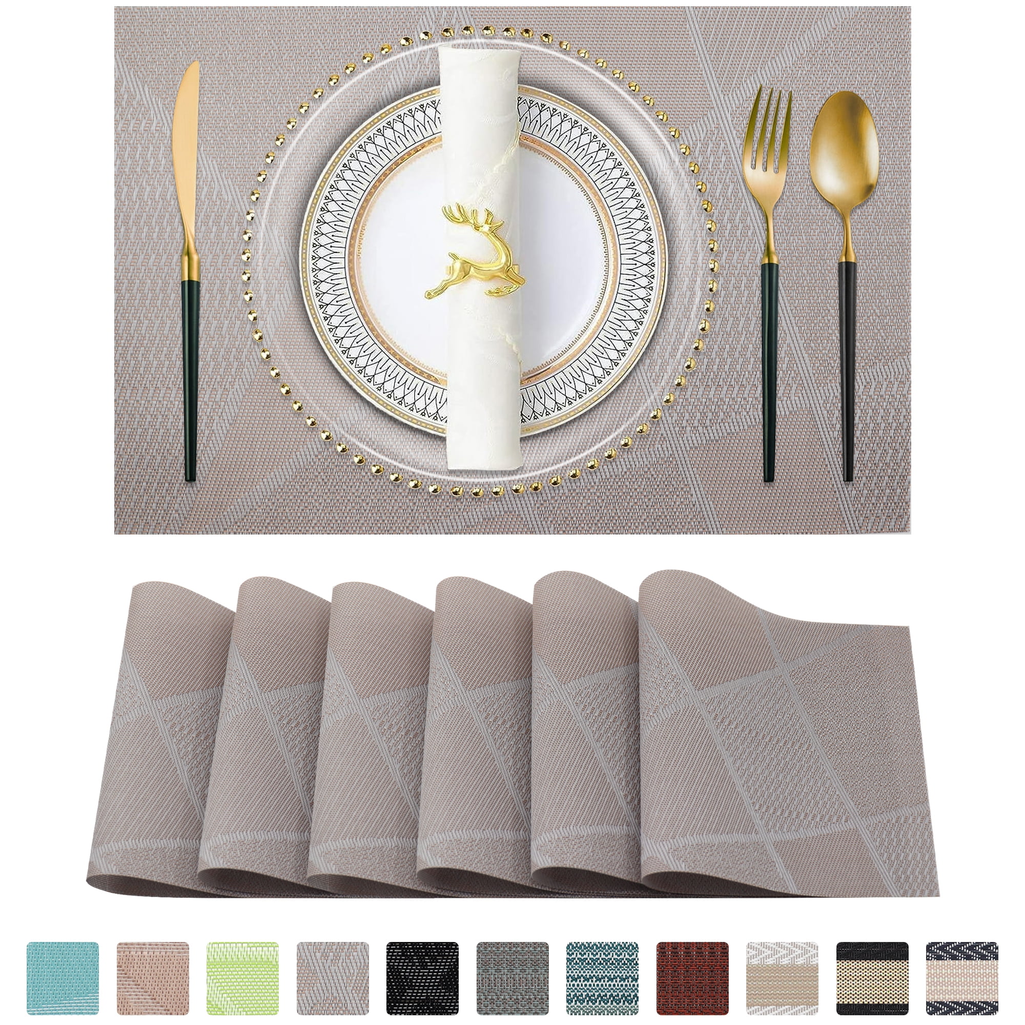 Placemats, Vinyl Woven Place Mats for Kitchen Table Indoor/Outdoor ...