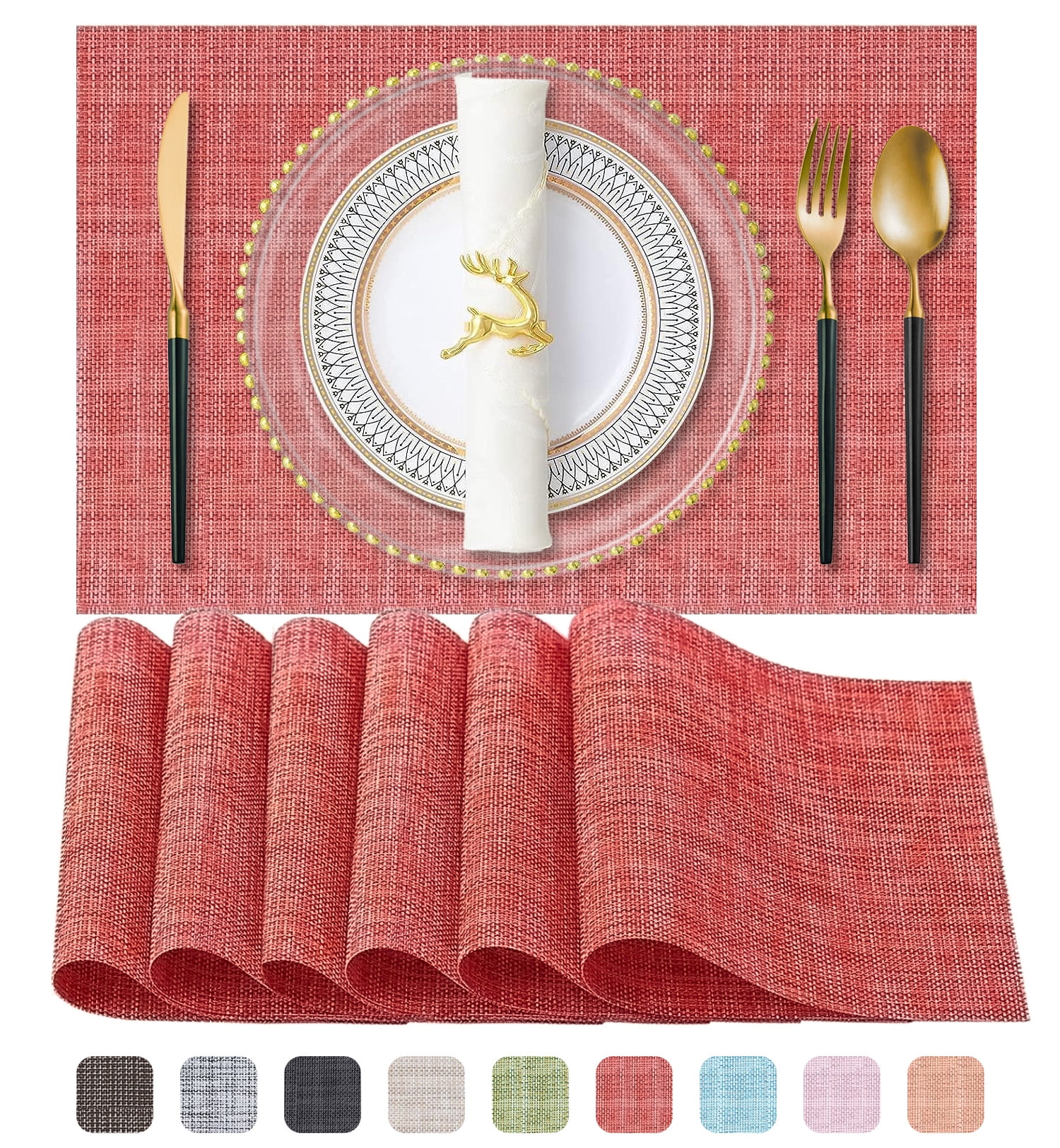 Heat Resistant Woven Cross Weave Placemats, PVC Vinyl Kitchen Mat, Set ...
