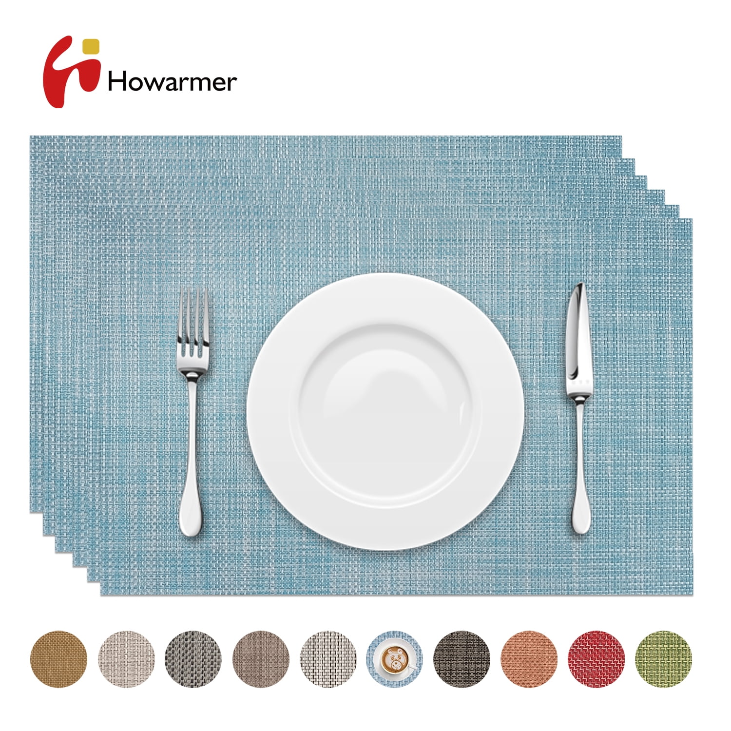 Walmart Woven Crossweave PVC Placemats for Dining Table, Set of 6, Blue ...