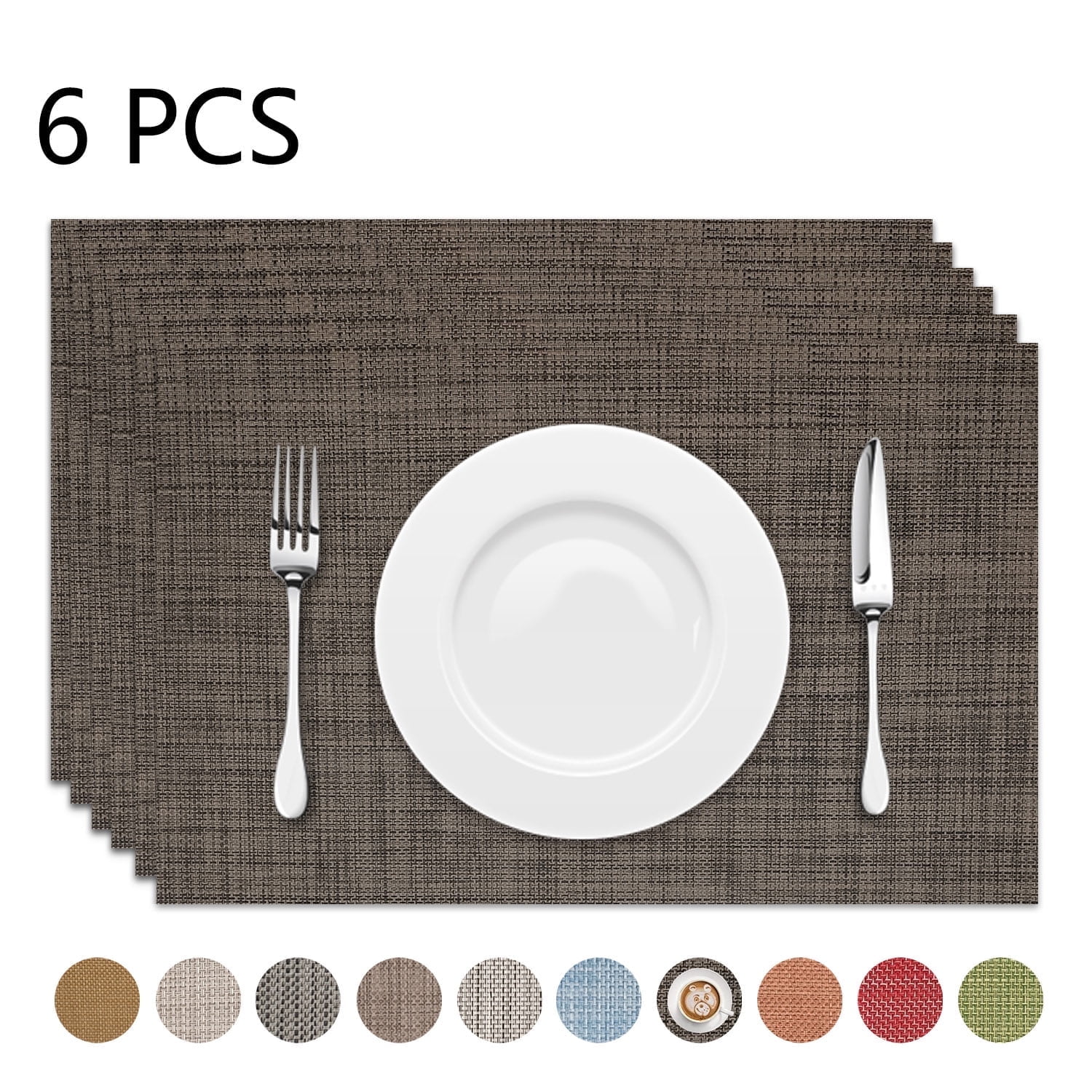 Dark Grey Woven Crossweave PVC Placemats, Set of 6, 12x18 Inches ...