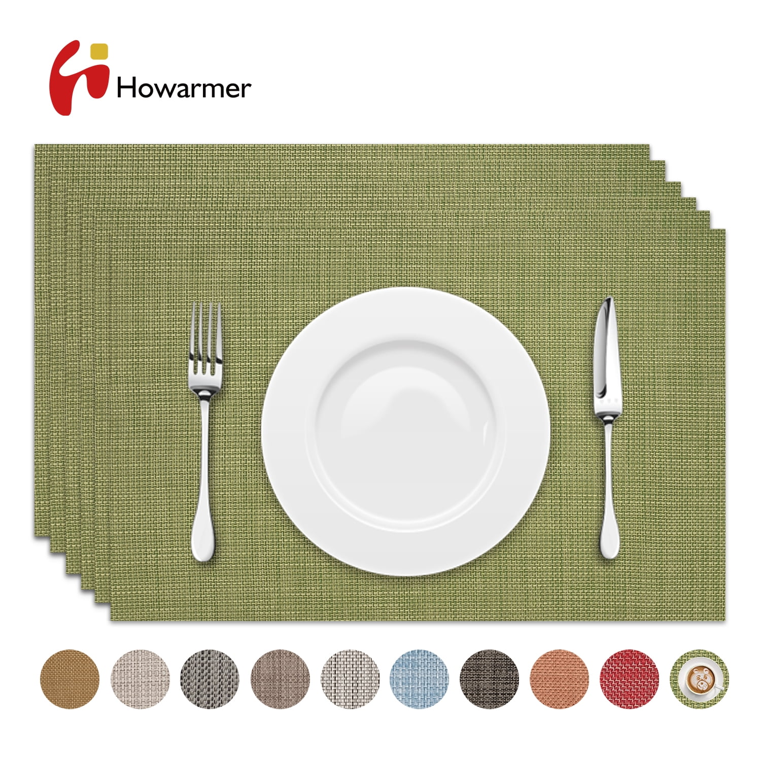 Woven Crossweave Placemats, Solid Green PVC Vinyl for Dining Table ...