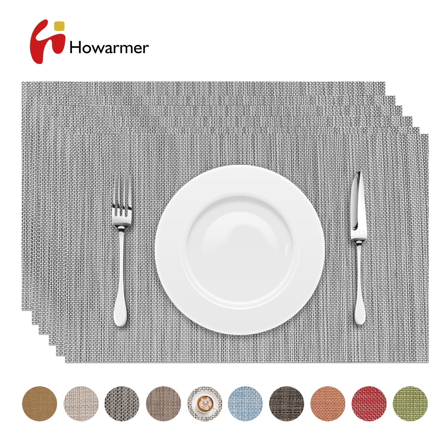 Woven Crossweave PVC Placemats, Set of 6, Light Grey, 12 x 18 Inches ...