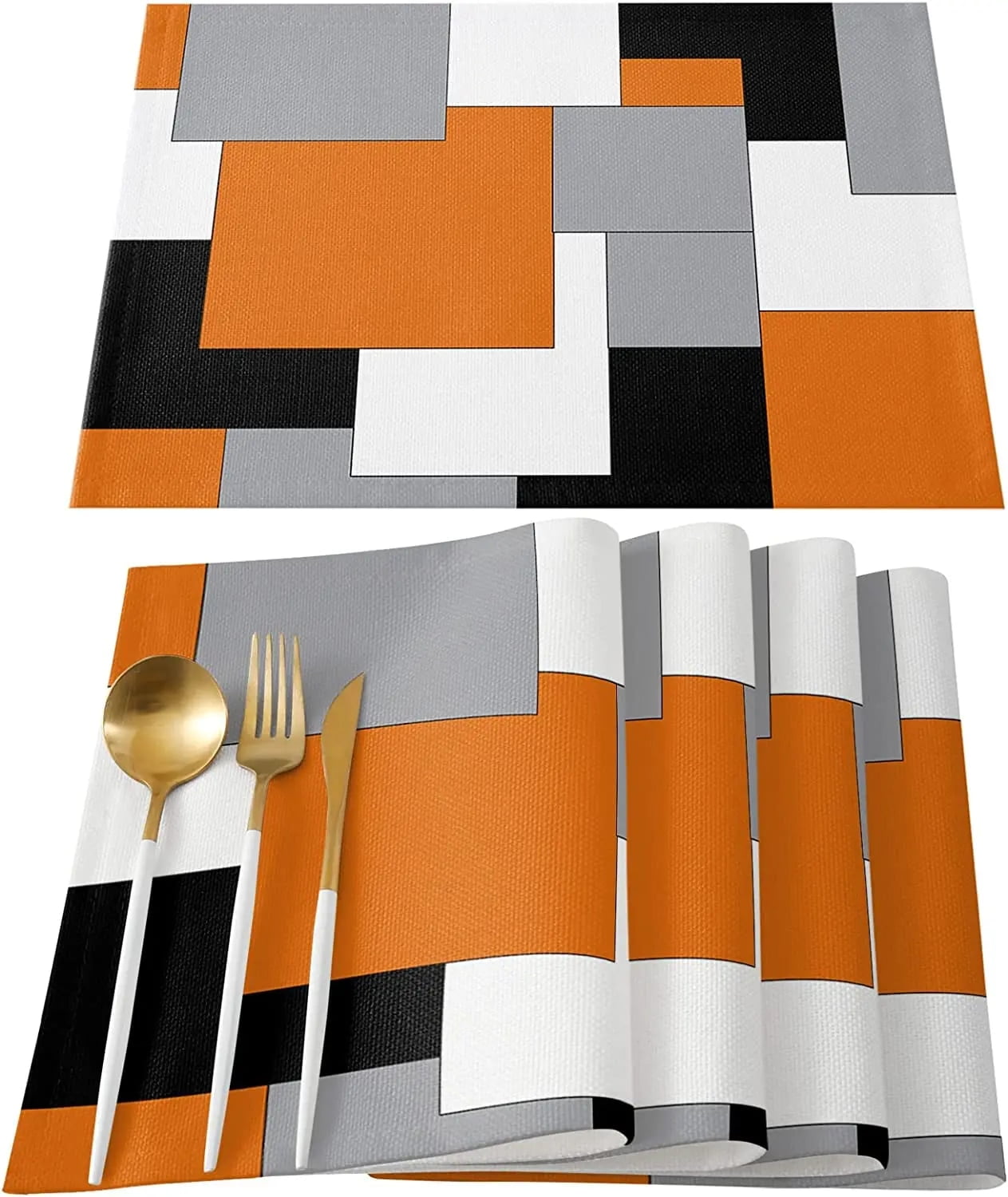 Placemats for Dining Table Set of Abstract Art Patchwork Purple Black ...