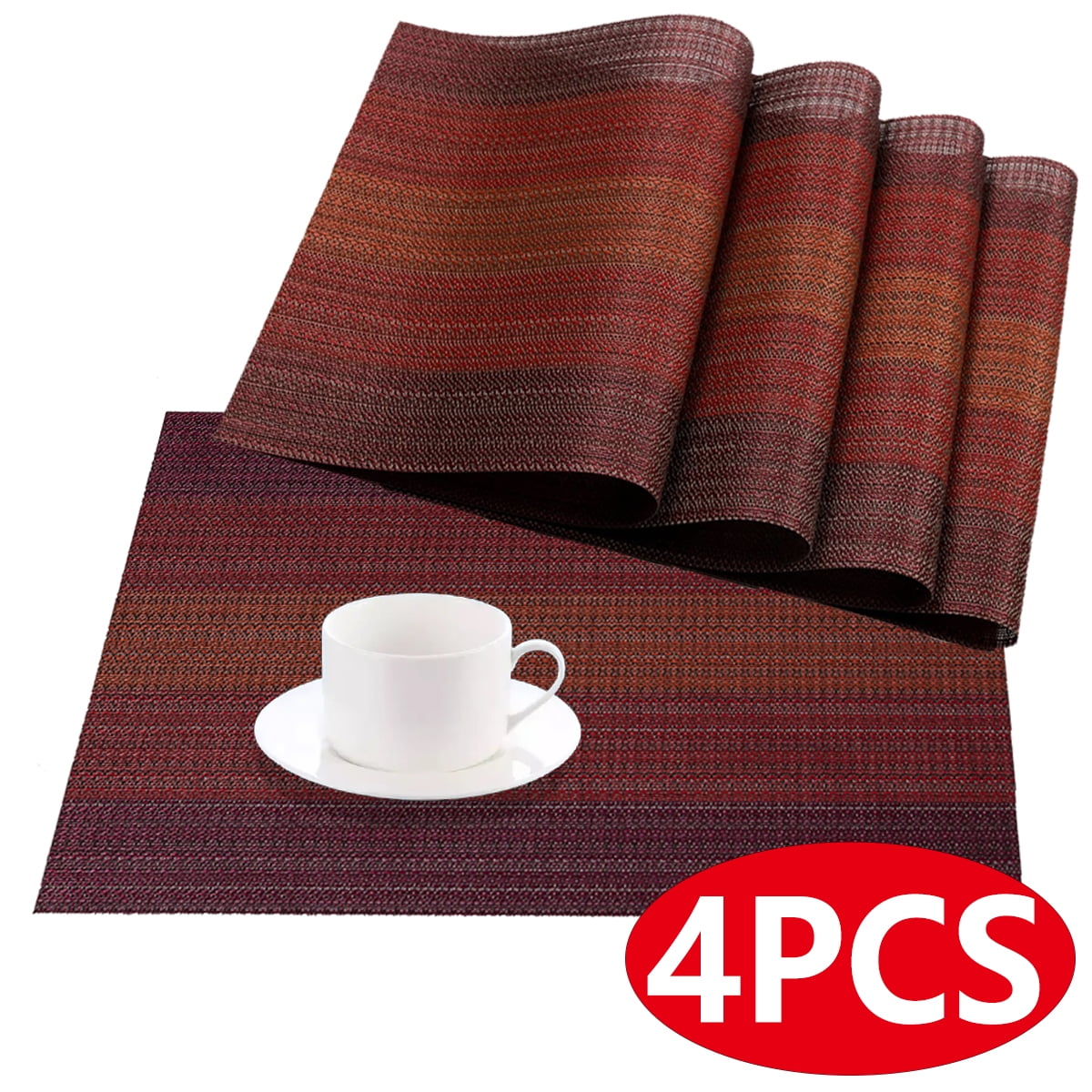 Washable PVC Woven Vinyl Placemats for Dining Table, Kitchen Decor, Set ...