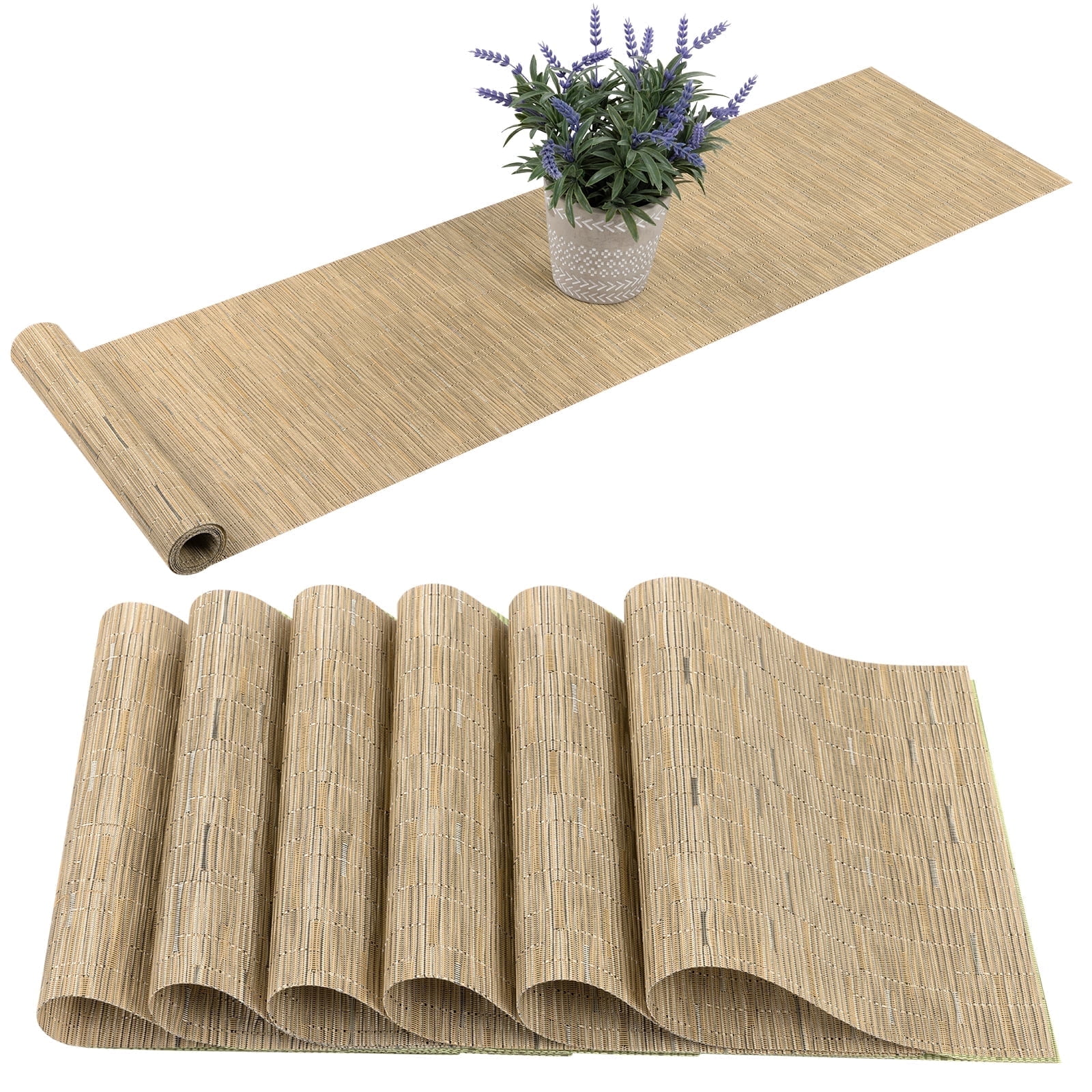 Place mats with Table Runner Set of 7 Woven Vinyl Table Mats and Runner ...