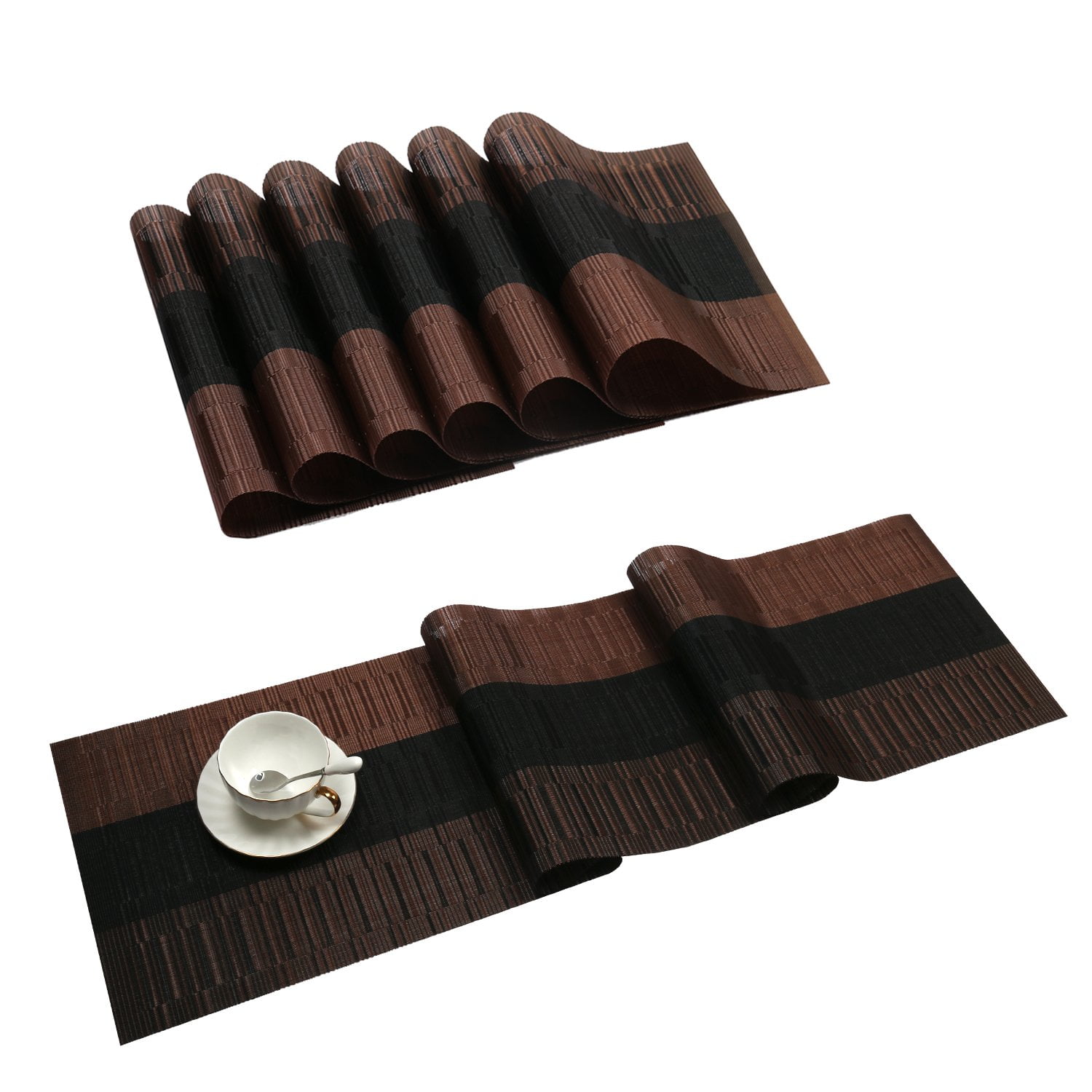 Placemats with Table Runner Set of 7 Woven Vinyl Plastic Wipe Clean ...
