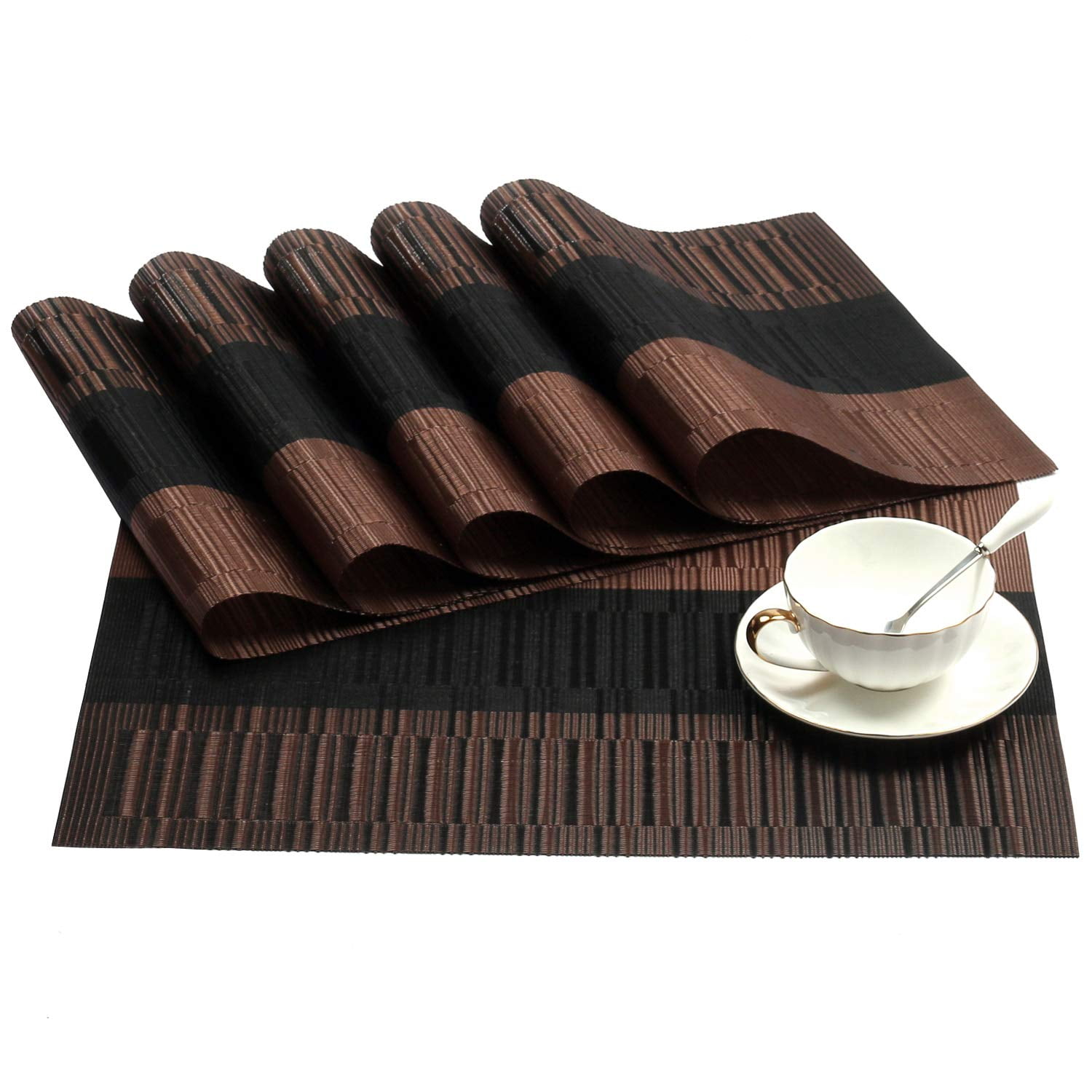 Placemats with Table Runner Set of 7 Woven Vinyl Plastic Wipe Clean ...