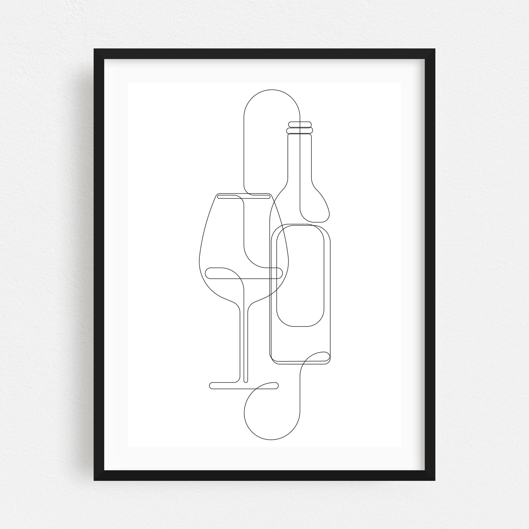 Placidity - one line wine - Line Drawing Line Art Minimalist Abstract ...
