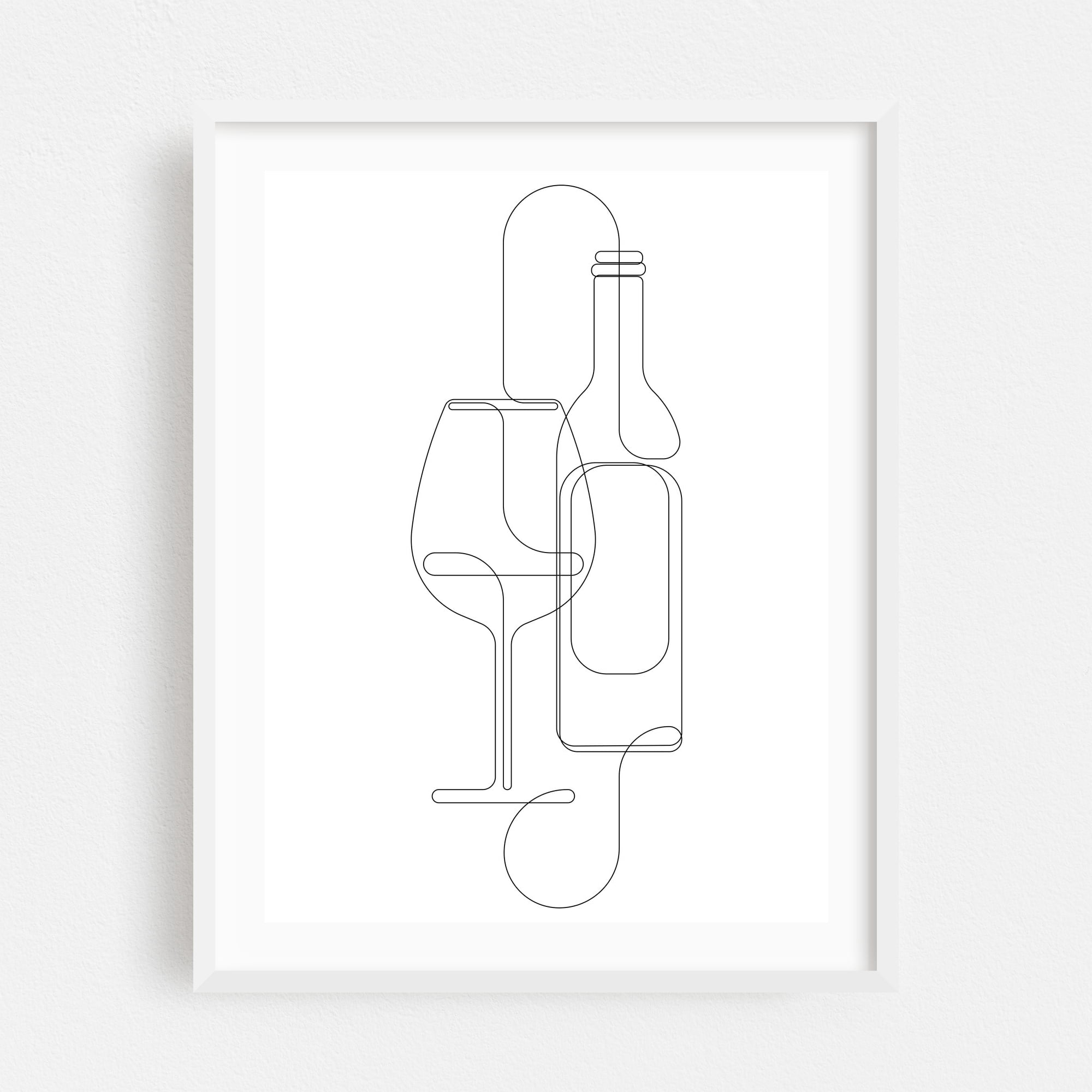 Placidity - one line wine - Line Drawing Line Art Minimalist Abstract ...