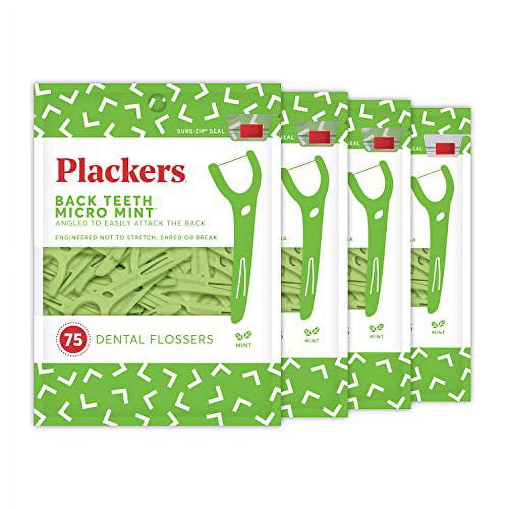 Plackers Back Teeth Micro Mint Dental Floss Picks, 75 Count (Pack of 4 ...