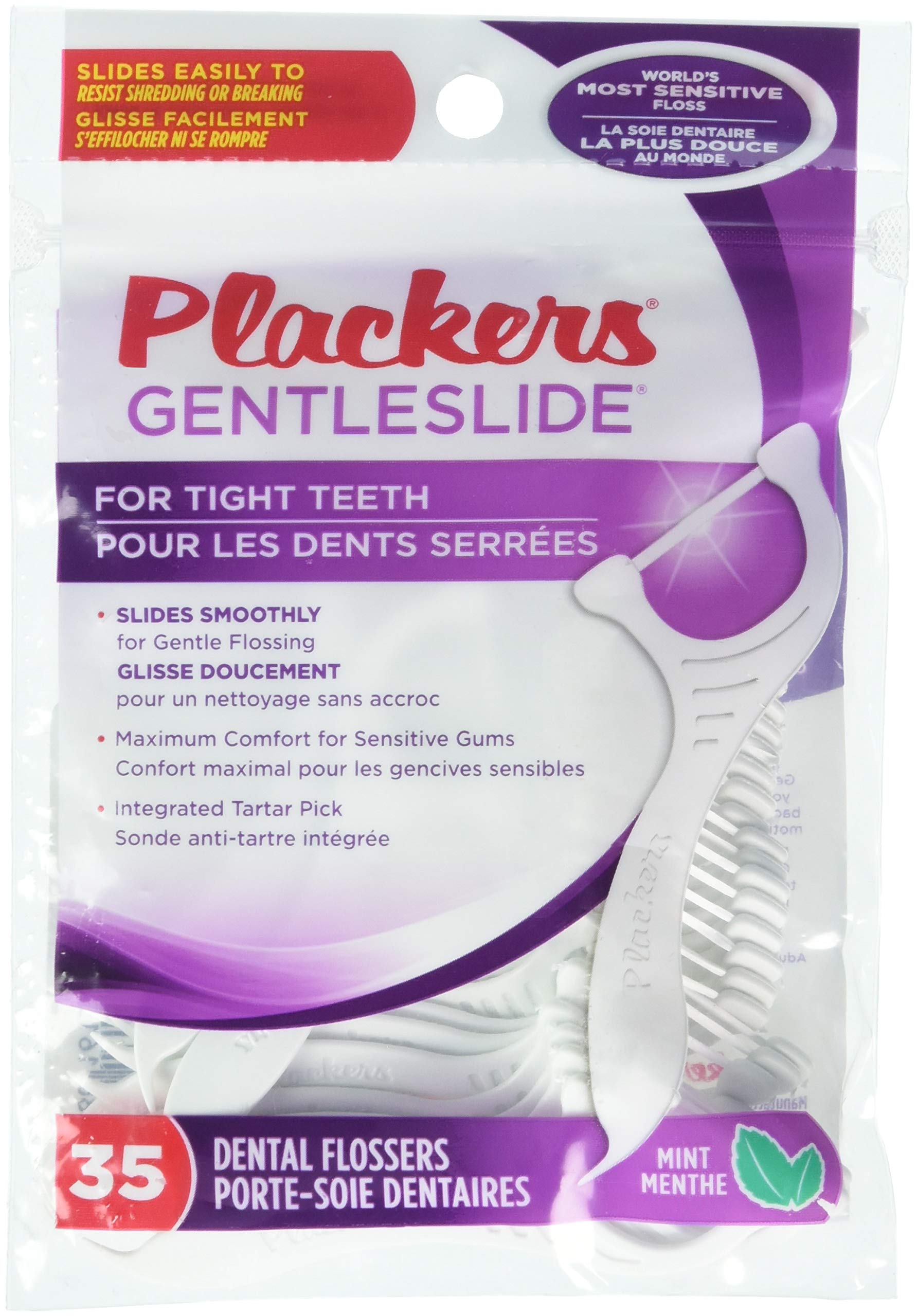Plackers Gentleslide for Tight Teeth Cool Mint Flavor with Tarter Pick ...