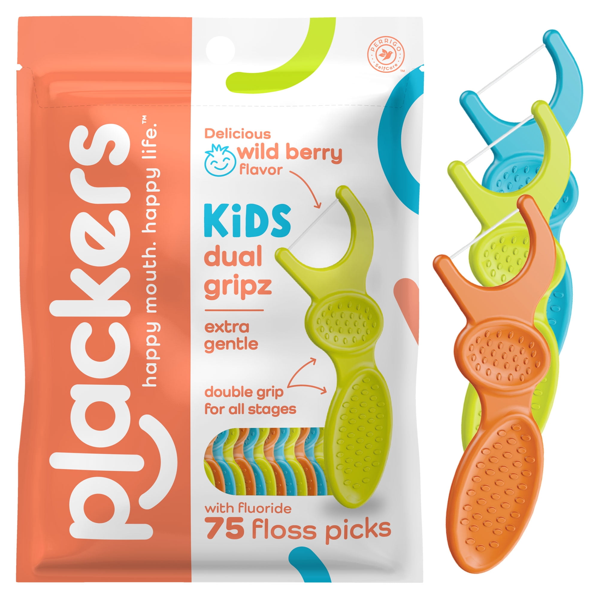 Plackers Kids Dual Gripz Floss Picks with Double Grip handle, Wild ...