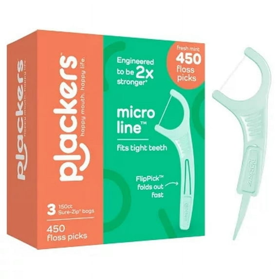 Plackers Micro Line Dental Floss Picks, Mint, 450 Ct. - Walmart.com