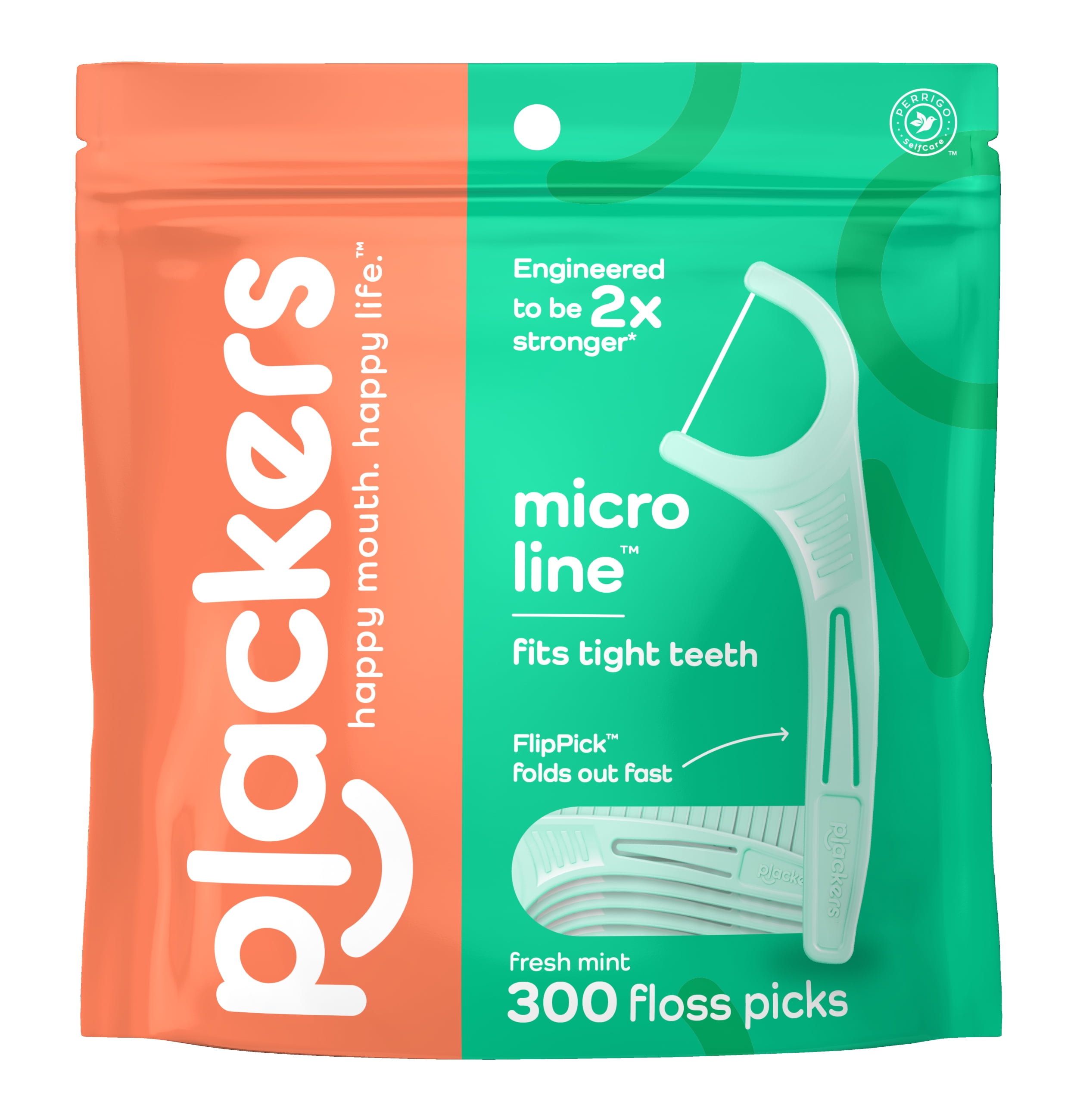 Plackers Micro Mint Dental Floss Picks 300 Count with Fold-Out ...