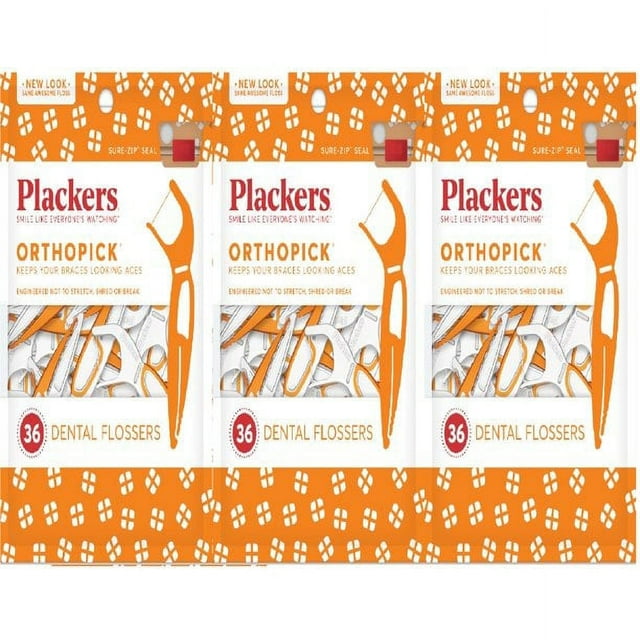 Plackers Orthopick Dental Floss Picks for Braces, 36 Count - 3-pack ...