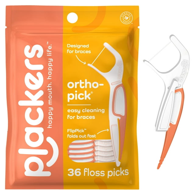 Plackers Orthopick Floss Picks for Braces, 36 Count, Unflavored ...