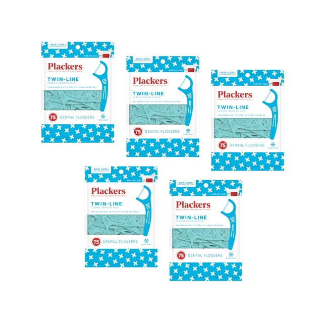 Plackers Twin-Line Dental Flossers, Cool Mint Flavor 75 Count - Pack of 5 - Walmart.com