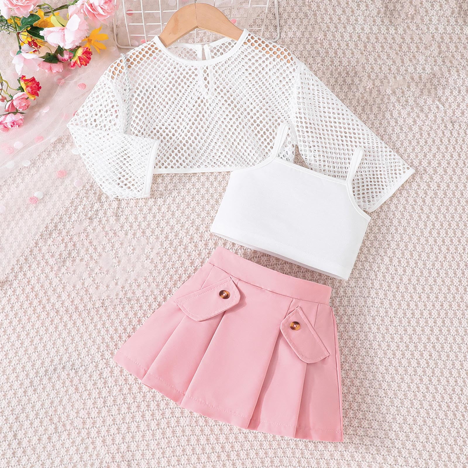 Placlothes Cute tops and skirt for girls 3 piece outfits little girls ...