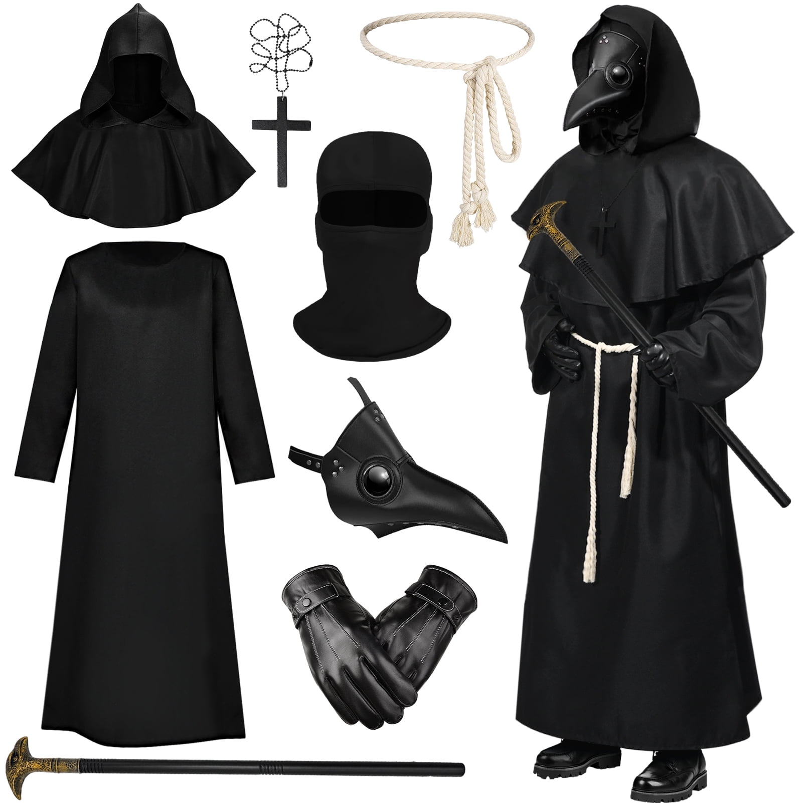 Forfamy Plague Doctor Halloween Costume Men Women, Scary Halloween ...