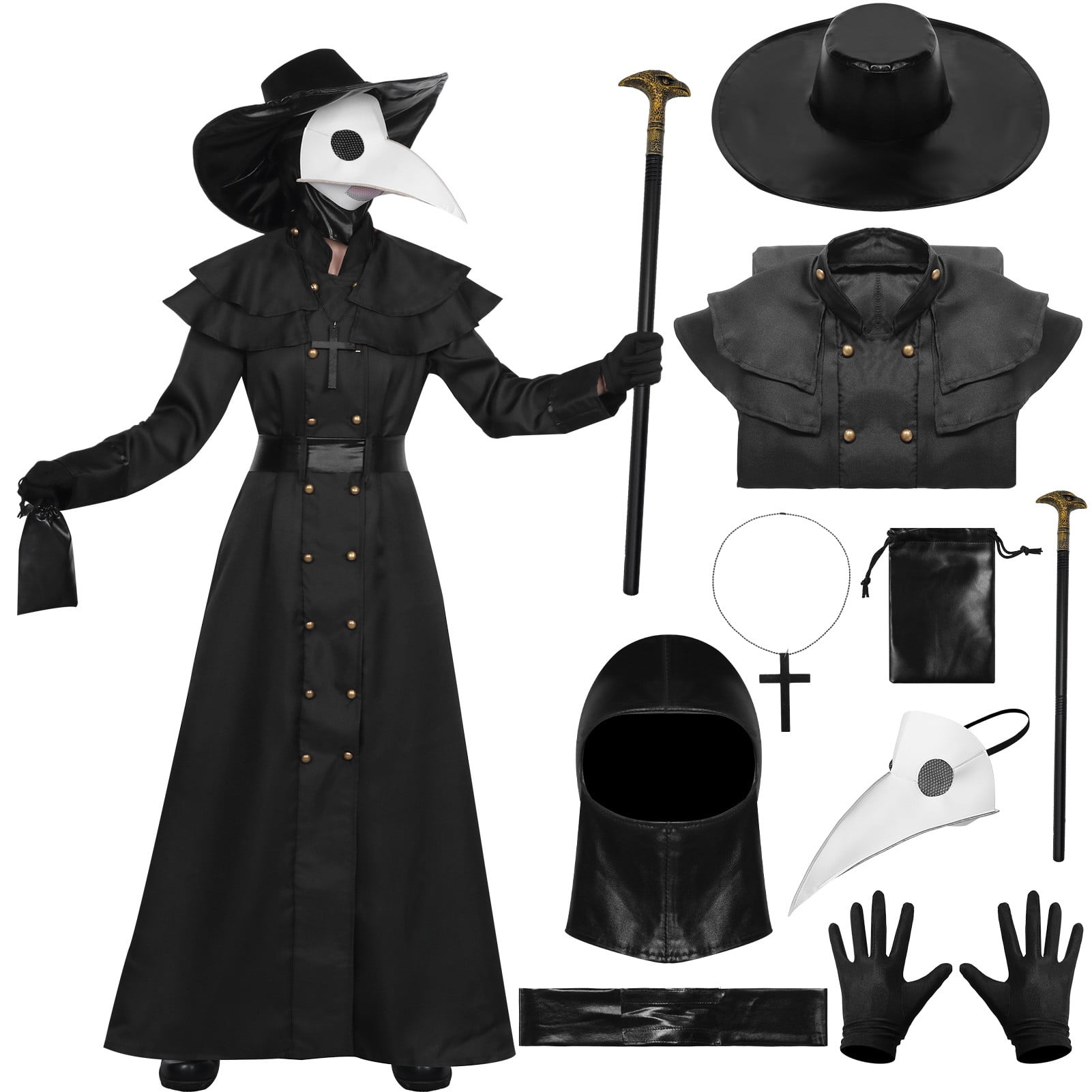 Plague Doctor Mask Costumes Cloak Set for Adults Black Plague Doctor ...