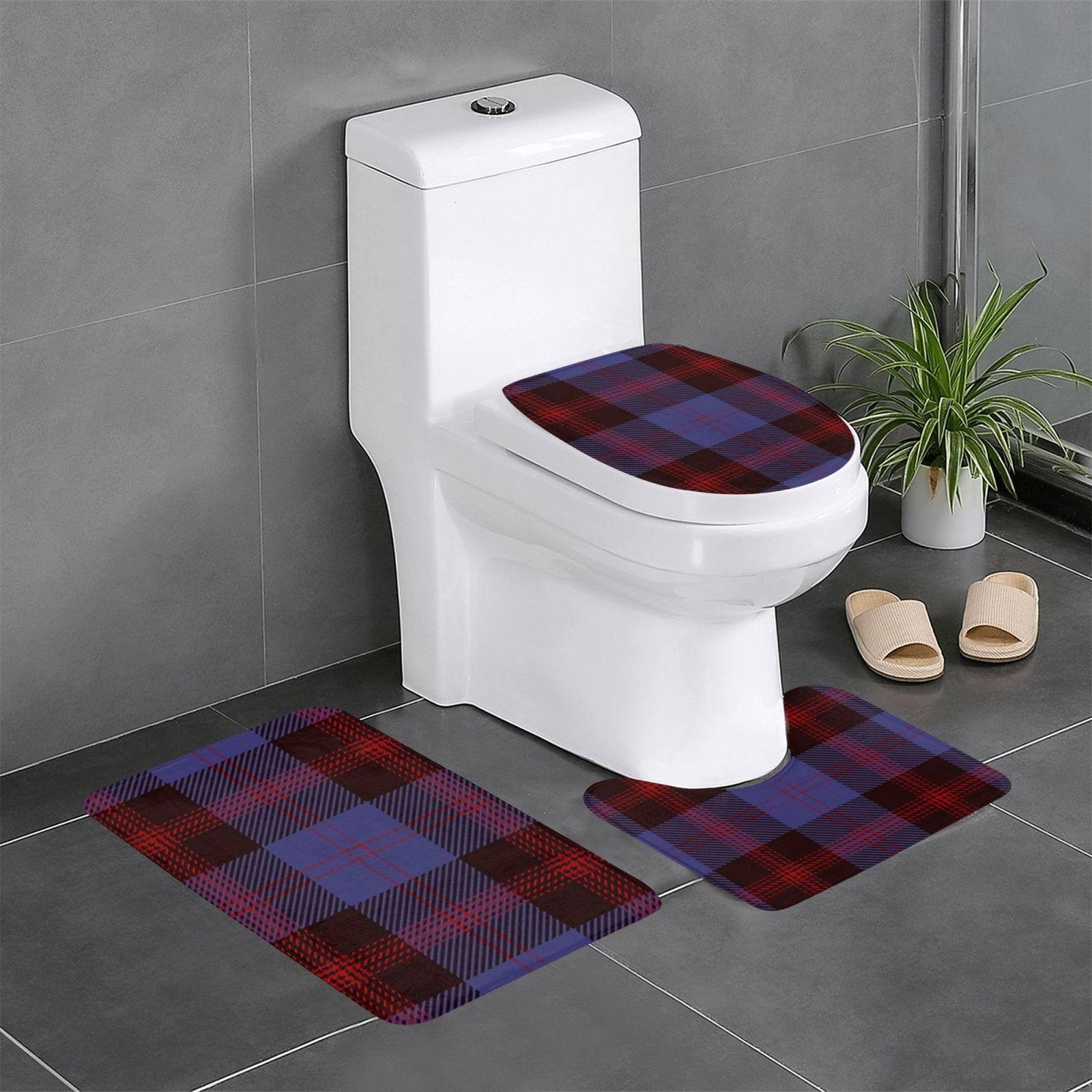 Plaid 3-Piece Set Of Flannel Bath Mats, Highly Absorbent Toilet Seat ...