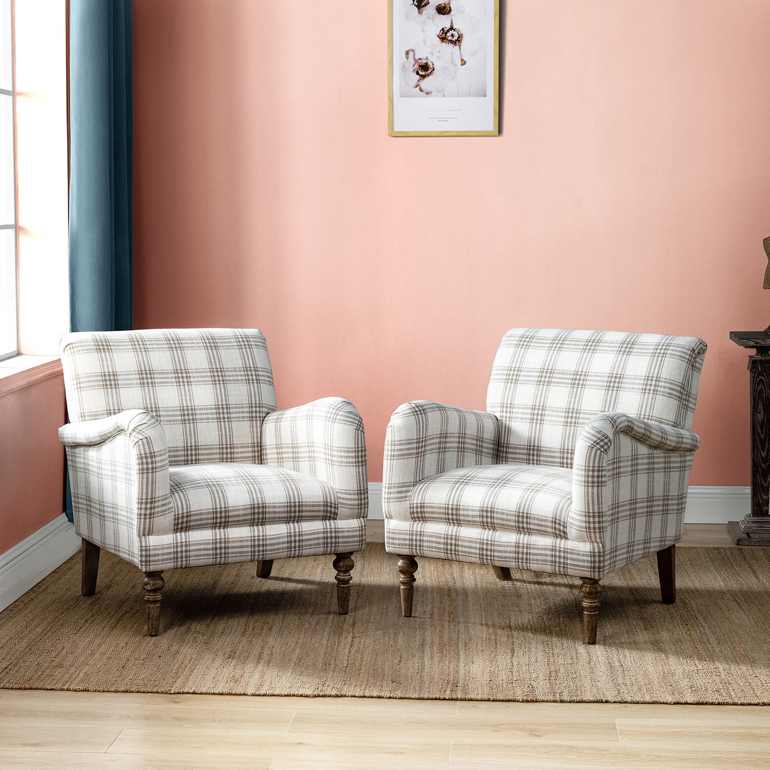 Walmart Plaid Accent Armchair Set of 2, Upholstered Fabric Sofa with ...