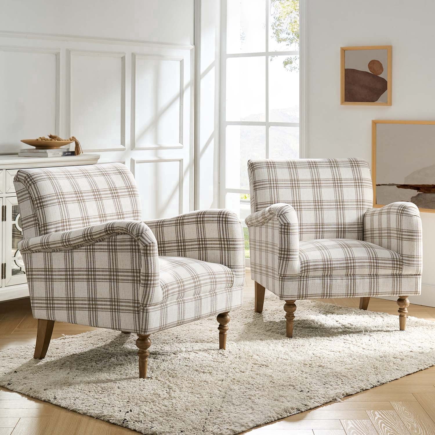 Walmart Plaid Accent Armchair Set of 2, Upholstered Fabric Sofa with ...