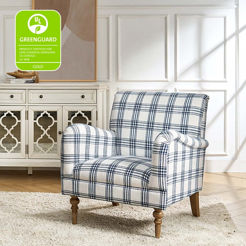 Plaid Accent Chair Wooden Legs Upholstered Armchair Sofa Bedroom Home ...