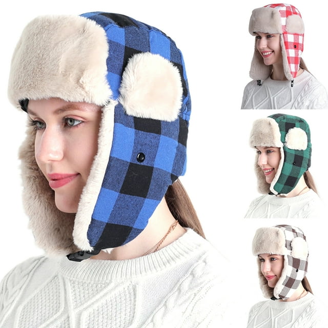 Plaid Aviator Trapper Hat Trooper Ear Flaps Ushanka Eskimo Bomber ...