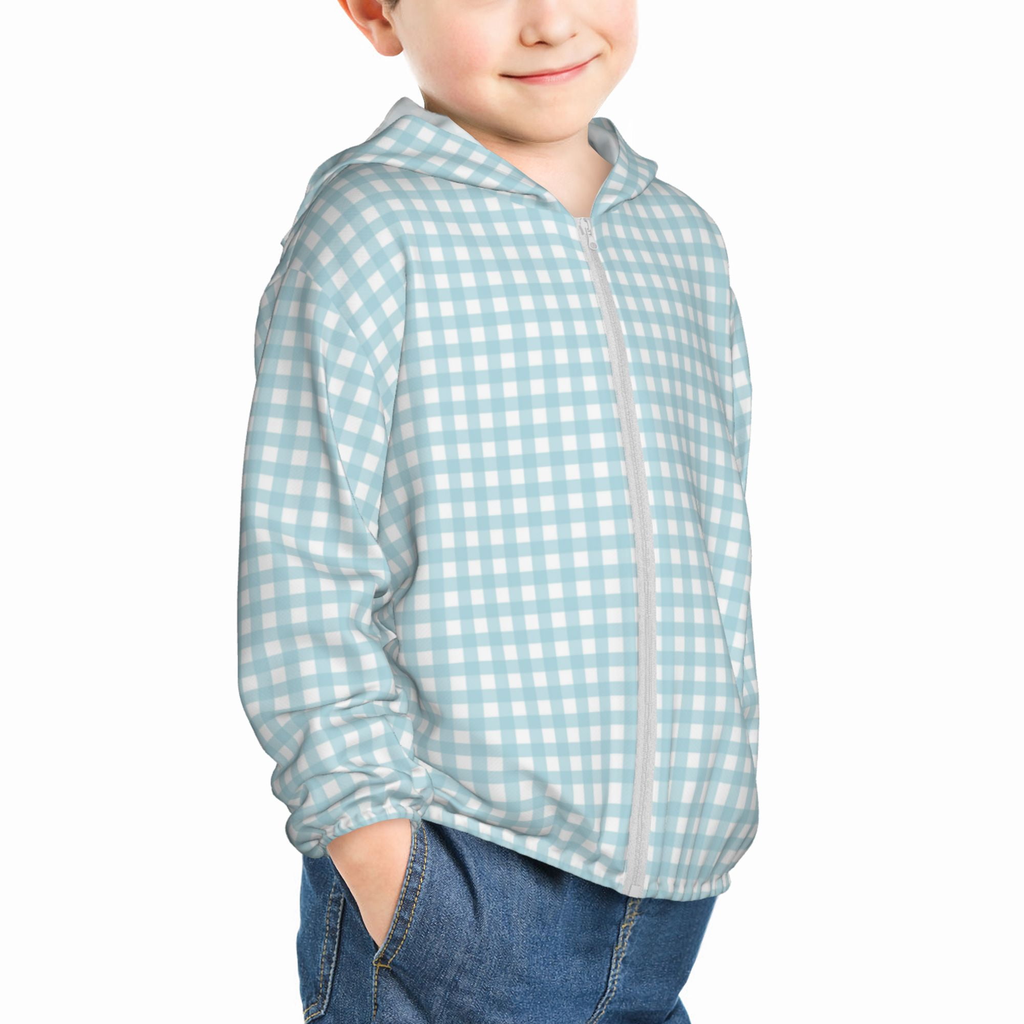 Plaid Background Kids Zip-Up Hoodie Girls Boys Sun Protection Jacket Hooded Cooling Shirt ...