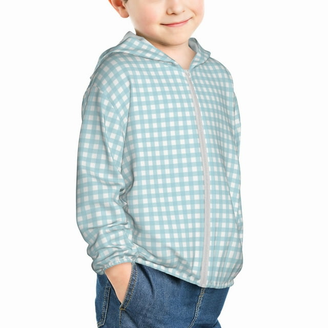 Plaid Background Kids Zip-Up Hoodie Girls Boys Sun Protection Jacket Hooded Cooling Shirt ...