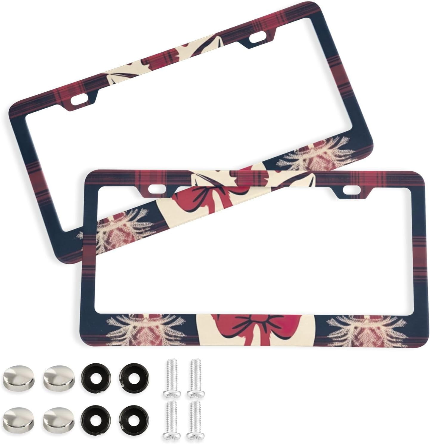 Plaid Background with Deer(1) 2 Pack License Plate Frames, Universal ...