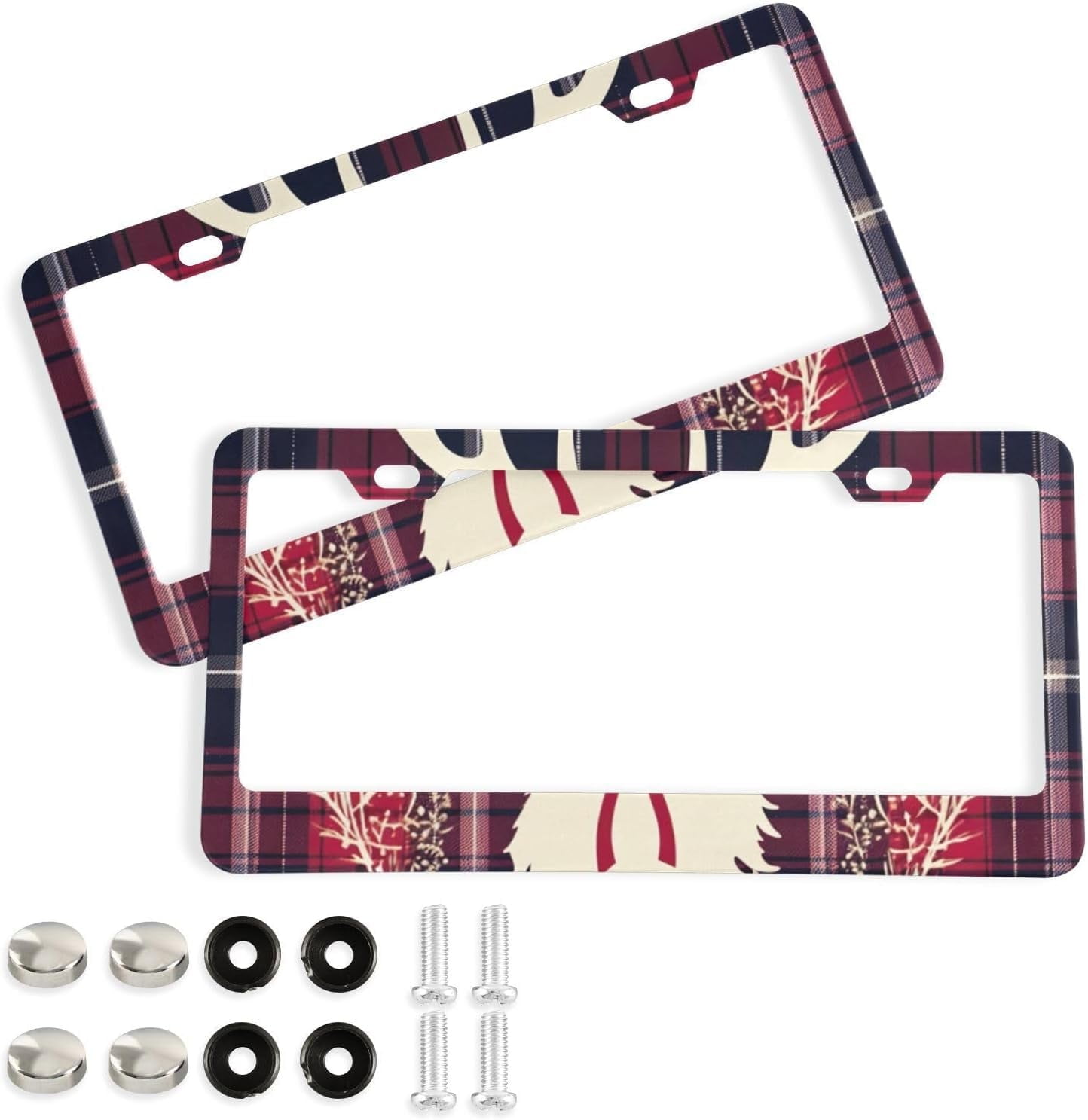 Plaid Background with Deer 2 Pack License Plate Frames,Universal ...