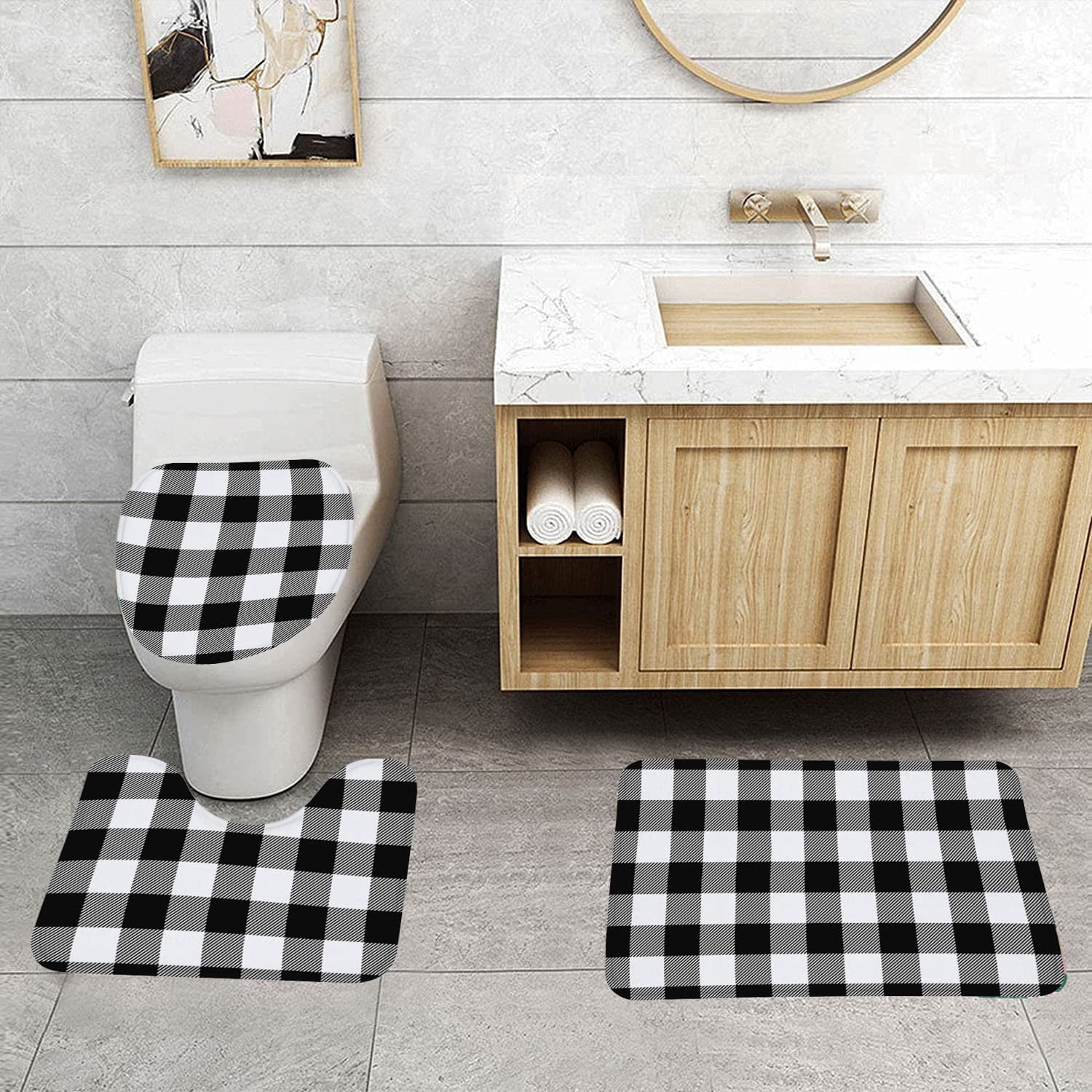 Plaid Bath Mat Vintage White Black Gingham Checkered Tartan Buffalo ...