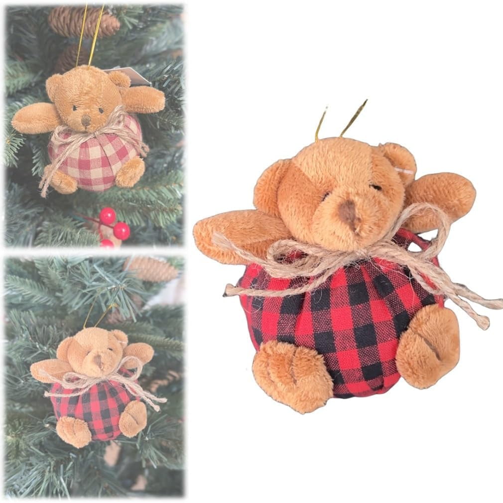 Plaid Bear Ornaments on The Tree, Nohemi Decor Mini Stuffed Plush Plaid ...