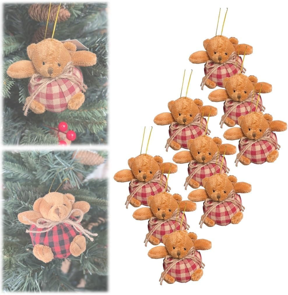 Plaid Bear Ornaments on The Tree, Nohemi Decor Mini Stuffed Plush Plaid ...