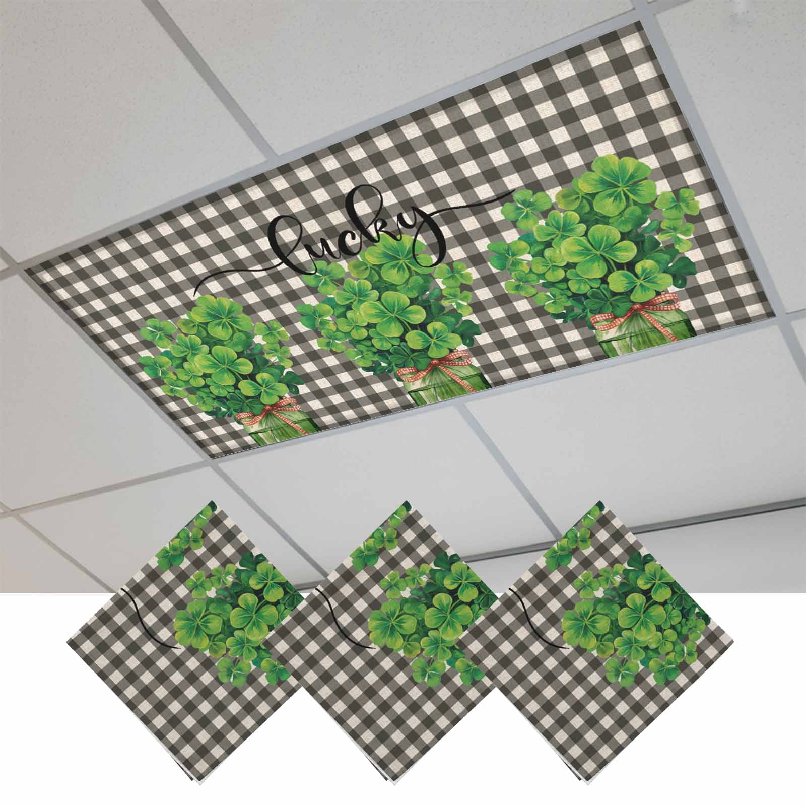 Plaid Black Magnetic Fluorescent Light Covers for Ceiling Lights 2x4Ft ...