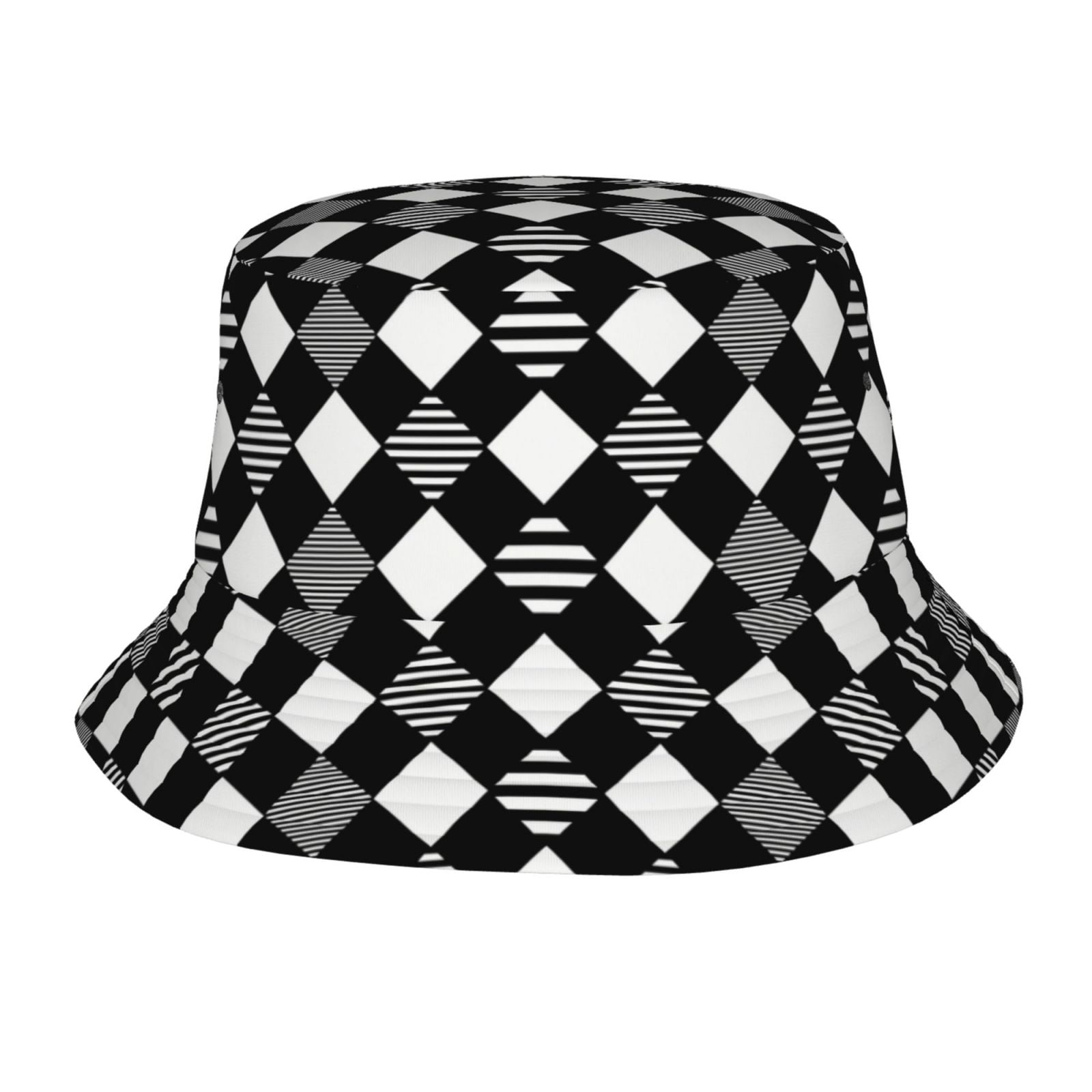 Plaid Black White Bucket Hats for Men Women Beach Sun Hat Outdoor ...