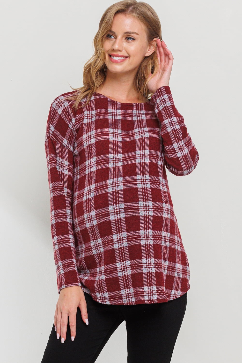 Plaid Boat Neck Maternity Knit Top - Walmart.com