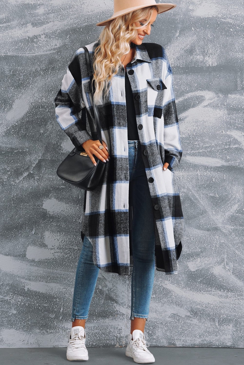 Plaid Button Front Side Slit Duster Coat - Walmart.com
