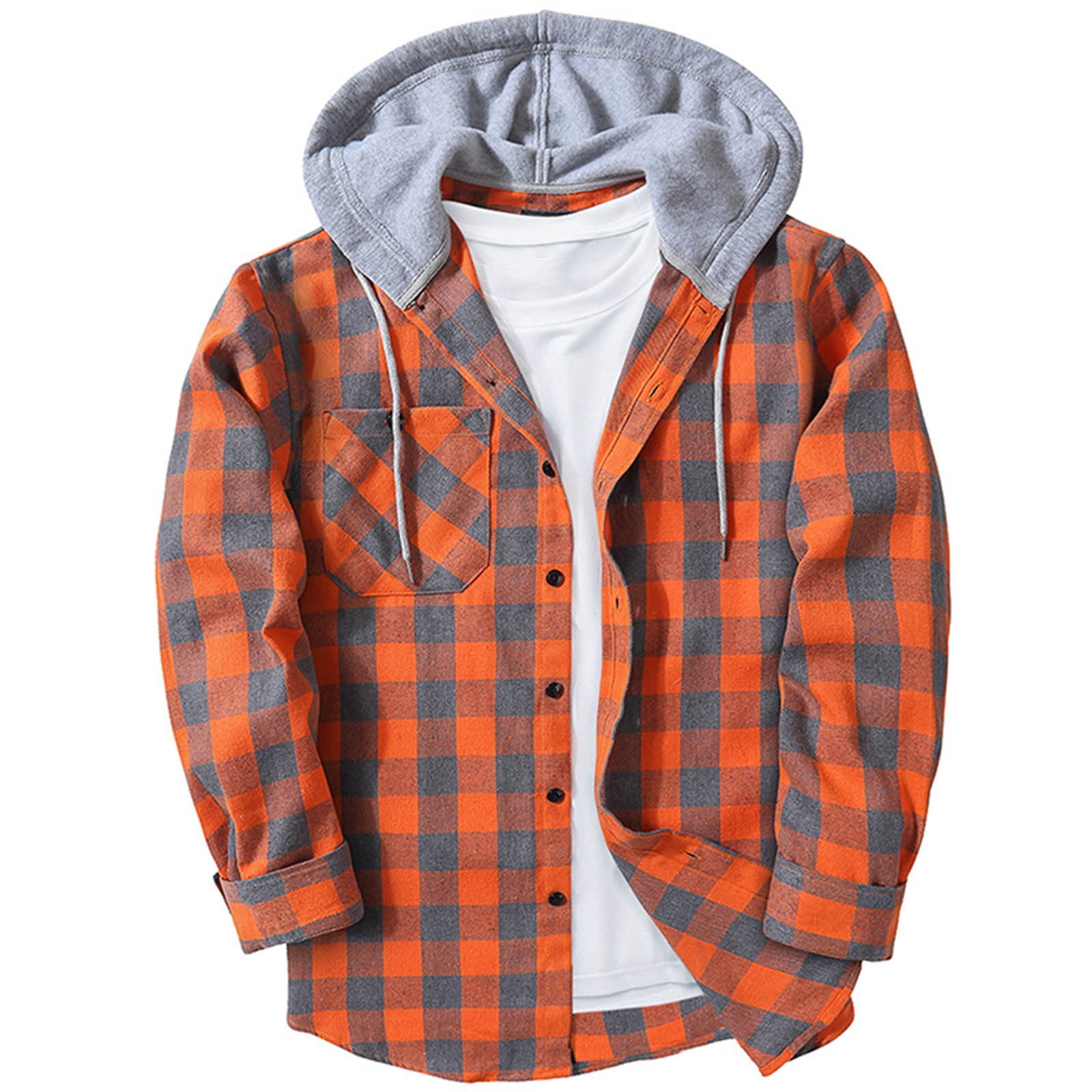 Plaid Button Up Hoodie Men,Mens Casual Long Sleeve Button Down Hooded ...
