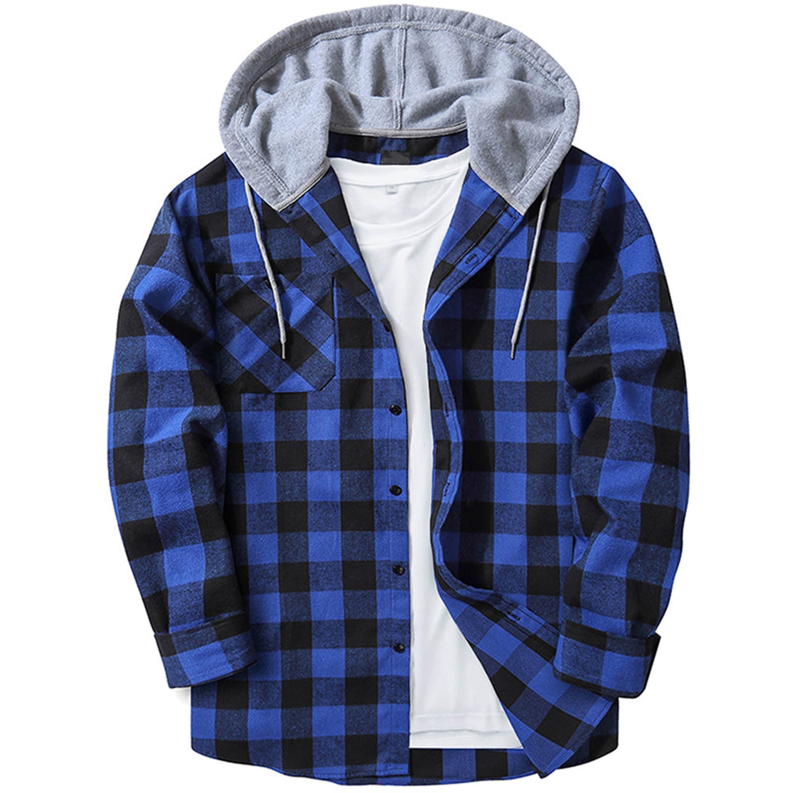 Plaid Button Up Hoodie Menmens Casual Long Sleeve Button Down Hooded Flannel Shirts For Men