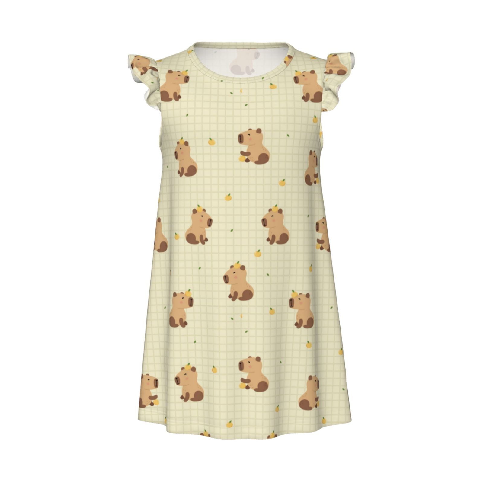 Plaid Capybara Girls Nightgowns, Short Sleeves Dress Girls Sleepwear ...