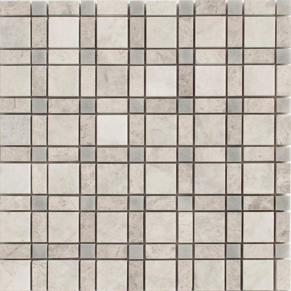 Plaid Carrara & Silver Shadow & Tahoe Honed Marble Mosaic Tile ...