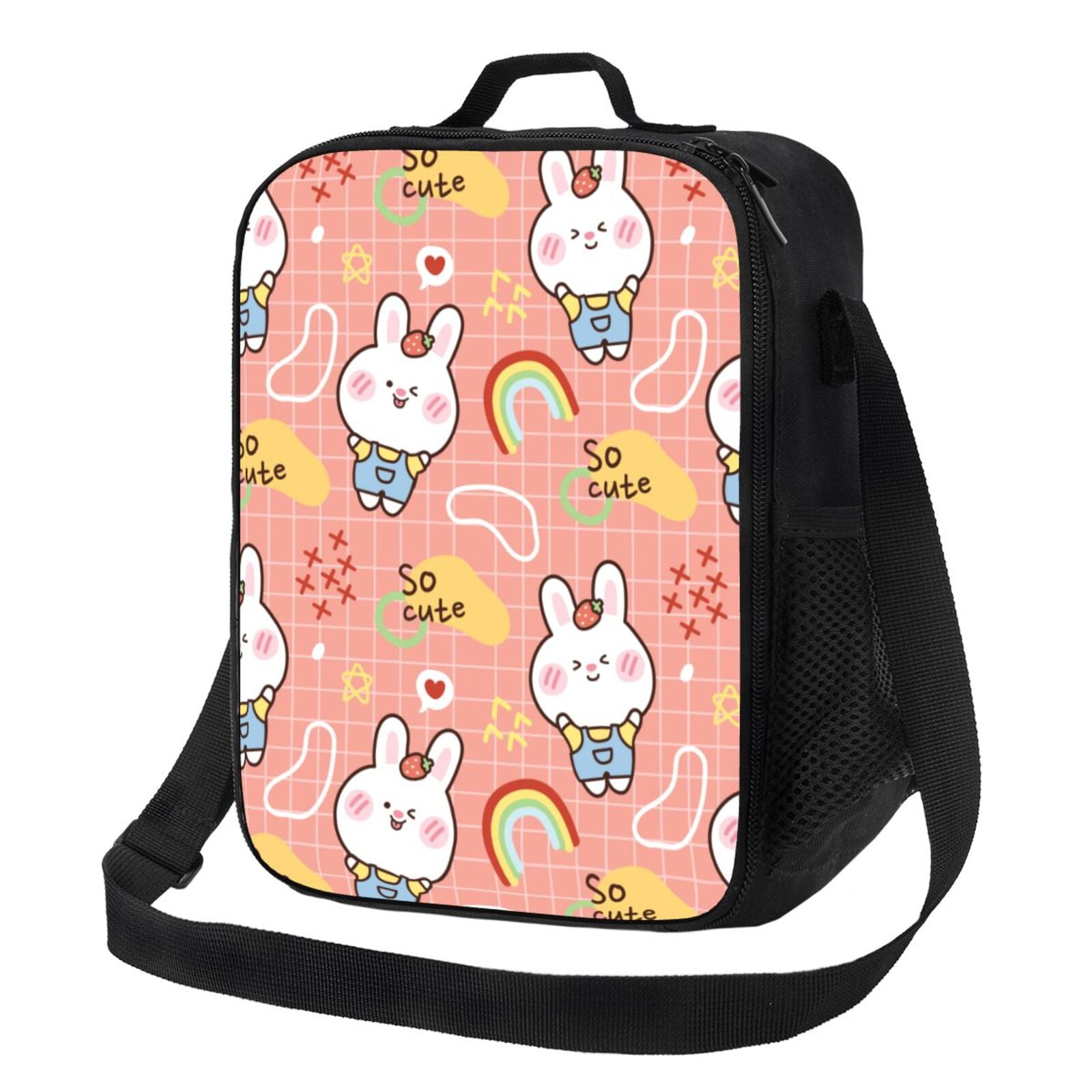Plaid Cartoon Cute Rabbit Painting Lunch Box for Women Men, Insulated ...