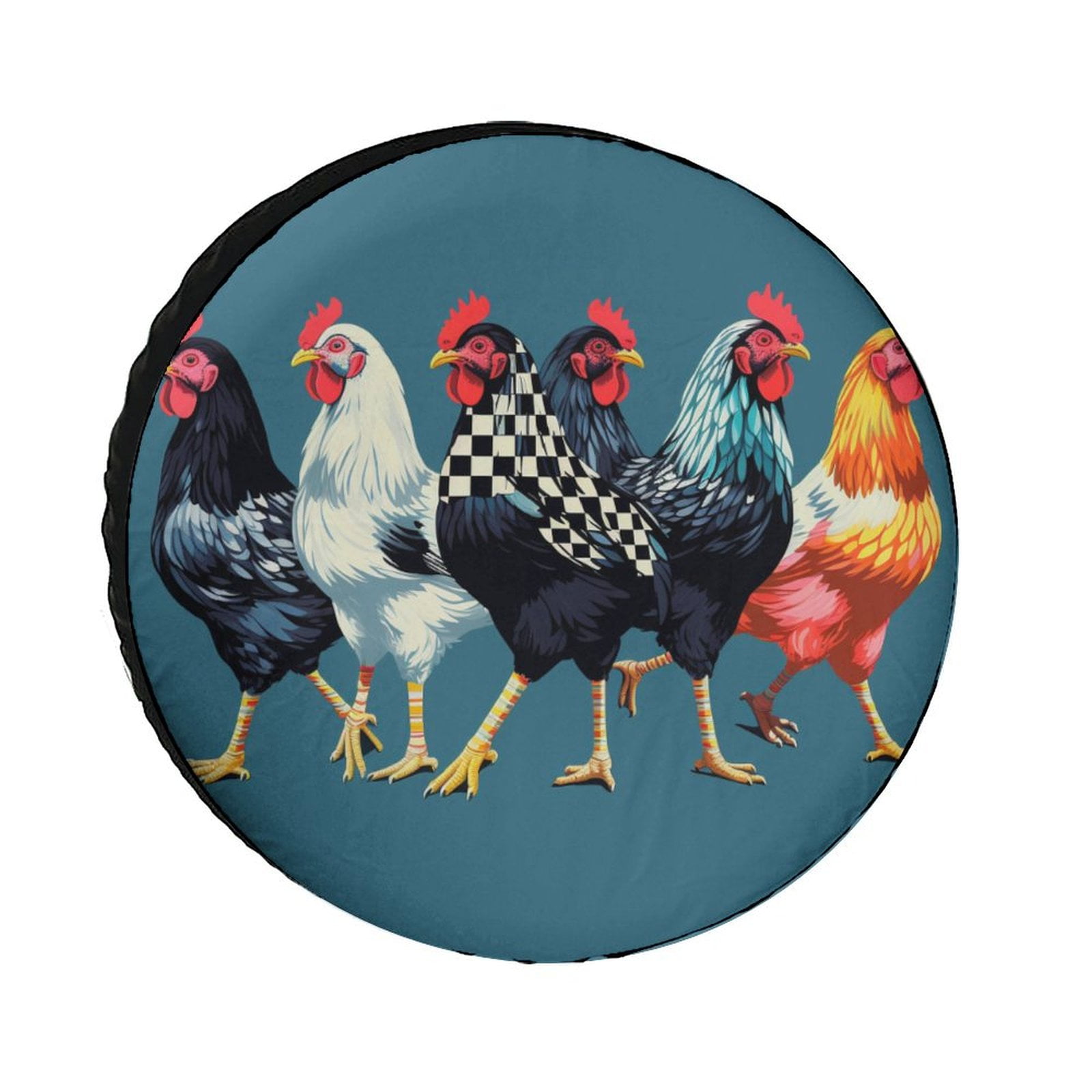 Plaid Chickens Walking Camper Spare Tire Cover Organic Chicken Camping ...