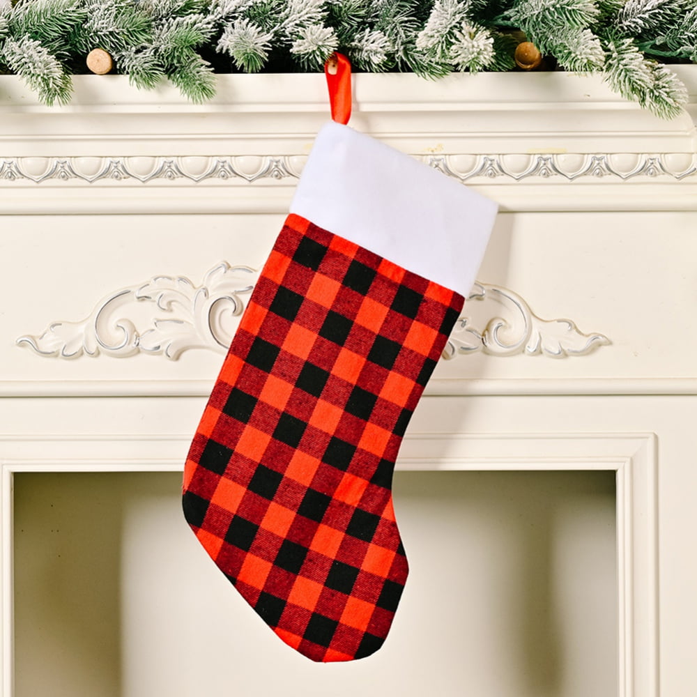 Plaid Christmas Stockings, 17" Classic Buffalo Black White Red Plaid ...