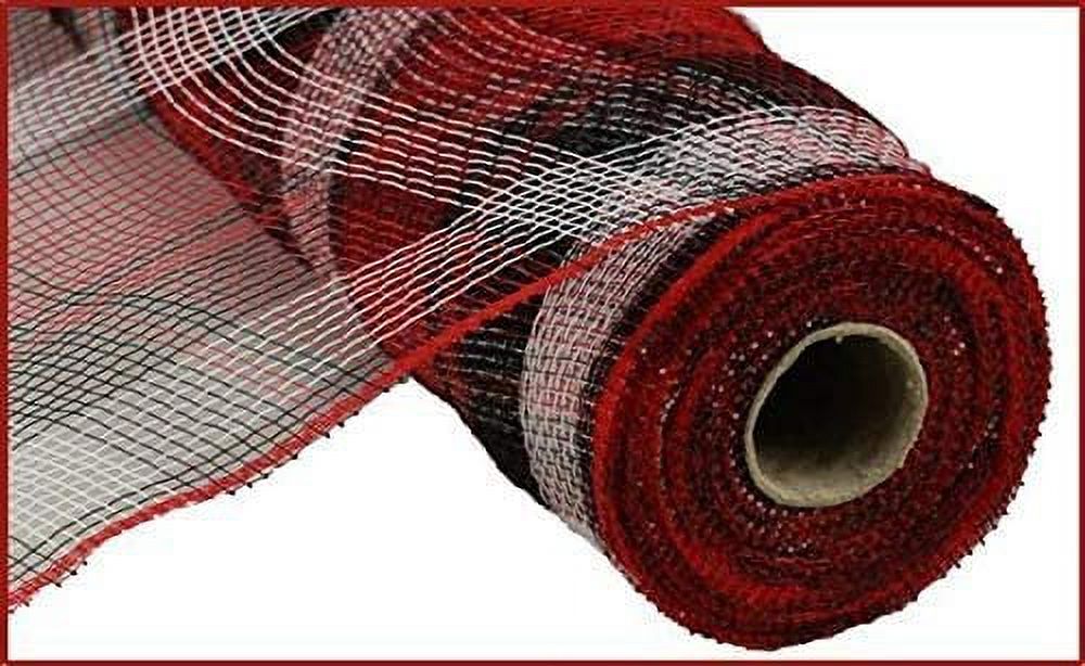 Plaid Deco Poly Mesh Ribbon - 10 inch x 10 Yards (Red, Black, White ...