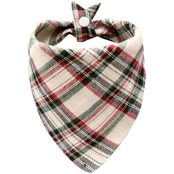 Plaid Dog Bandana with Button, Red Green White Plaid Kerchief Triangle ...