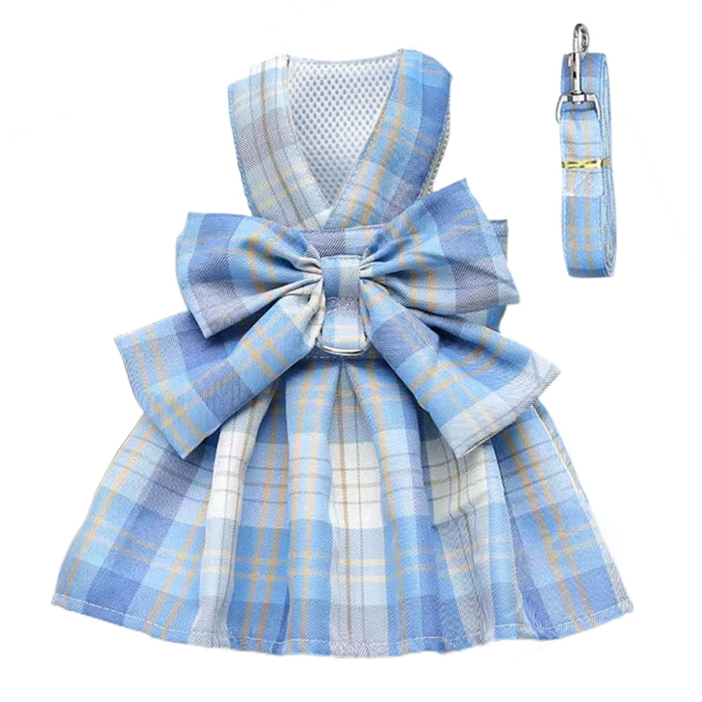 Plaid Dog Dress Harness and Leash, Puppy Dresses for Small Medium Dogs ...
